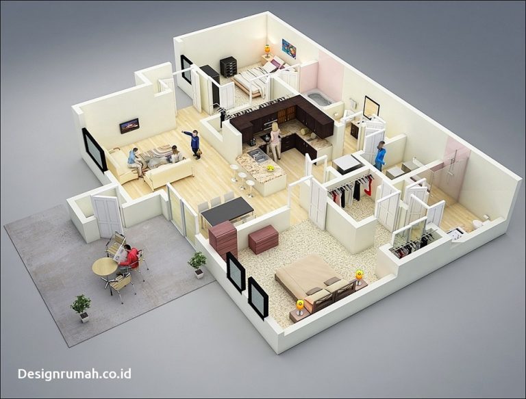 28. Denah Rumah Minimalis 1 Lantai dengan Walk in Closet