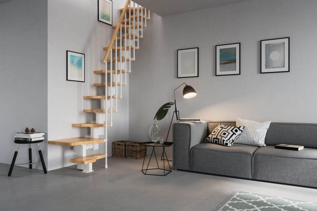 Tampilan minimalis yang terlihat pada tangga ini, terlihat dari ...